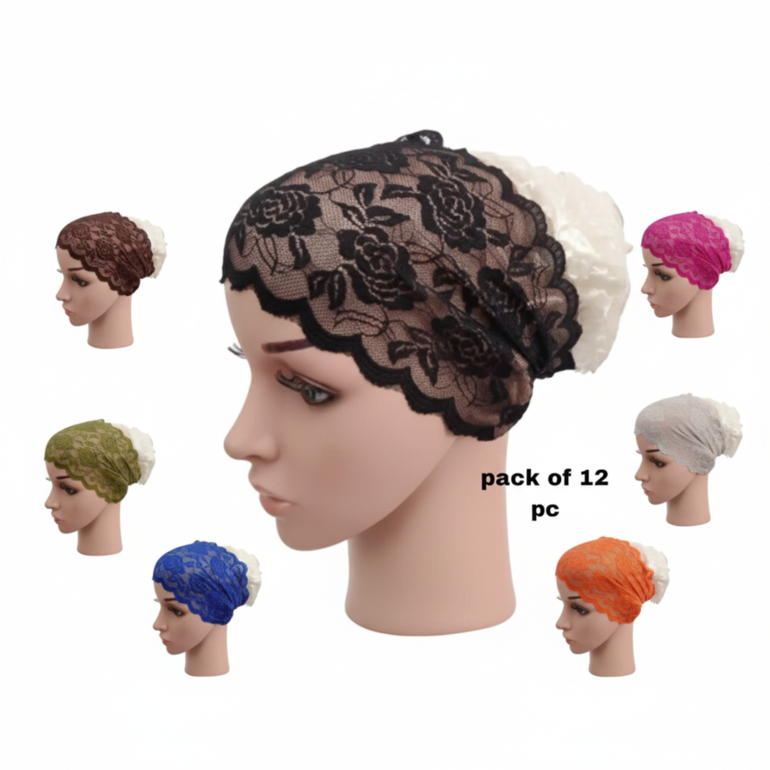 Pack of 12 LADIES LACE BANDS NET CAPS – amber's hijab